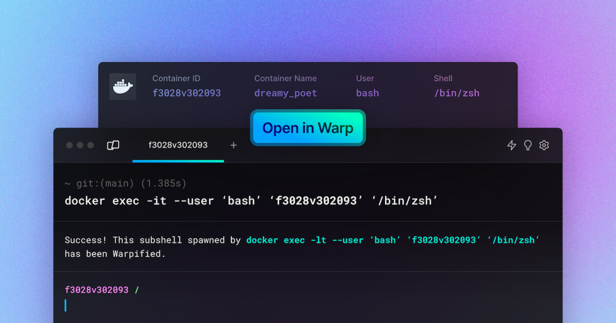 Easily open Docker containers in your Warp terminal